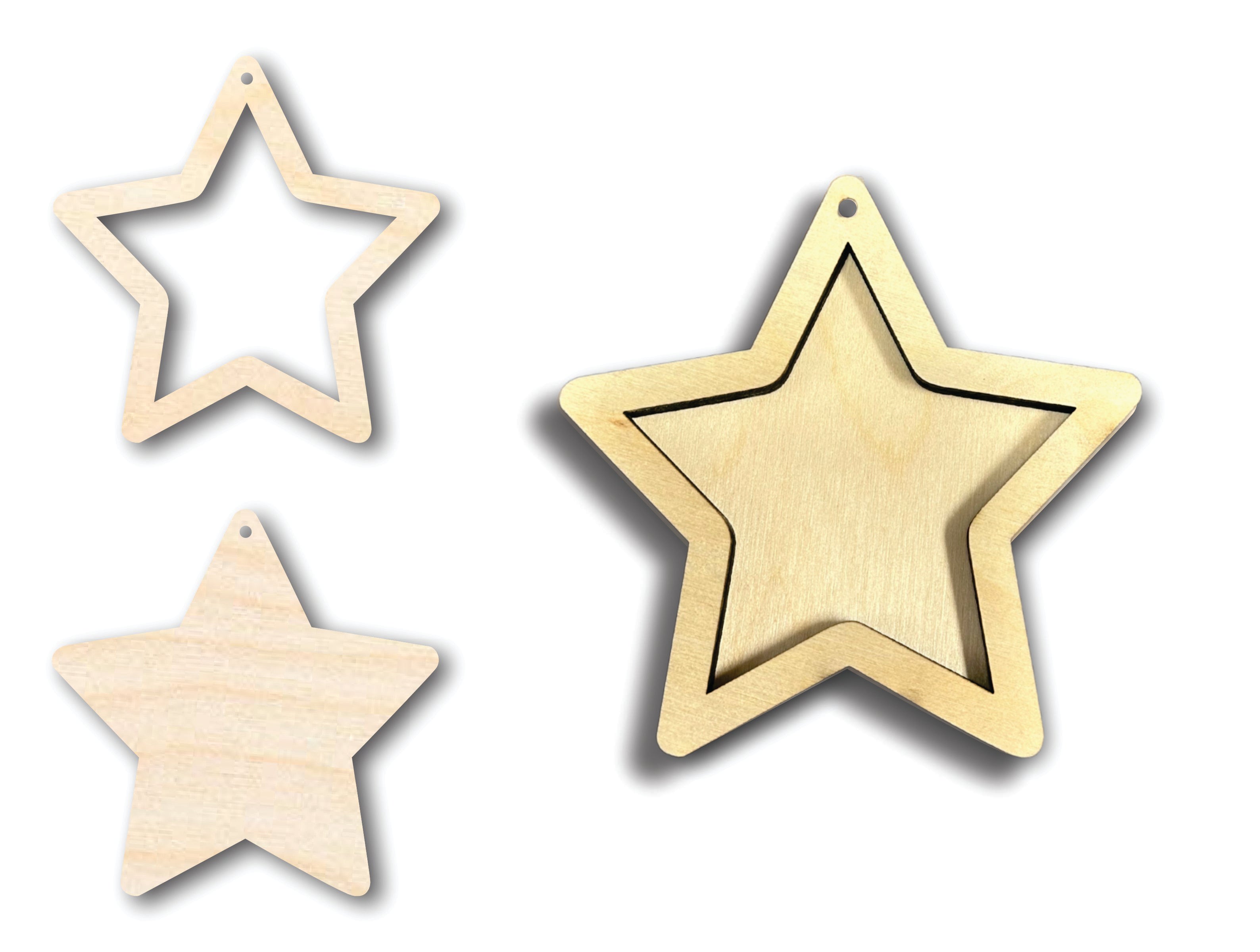 Unfinished Wood 2 Layer Star Shadowbox Shape | DIY Craft Cutout | up t ...